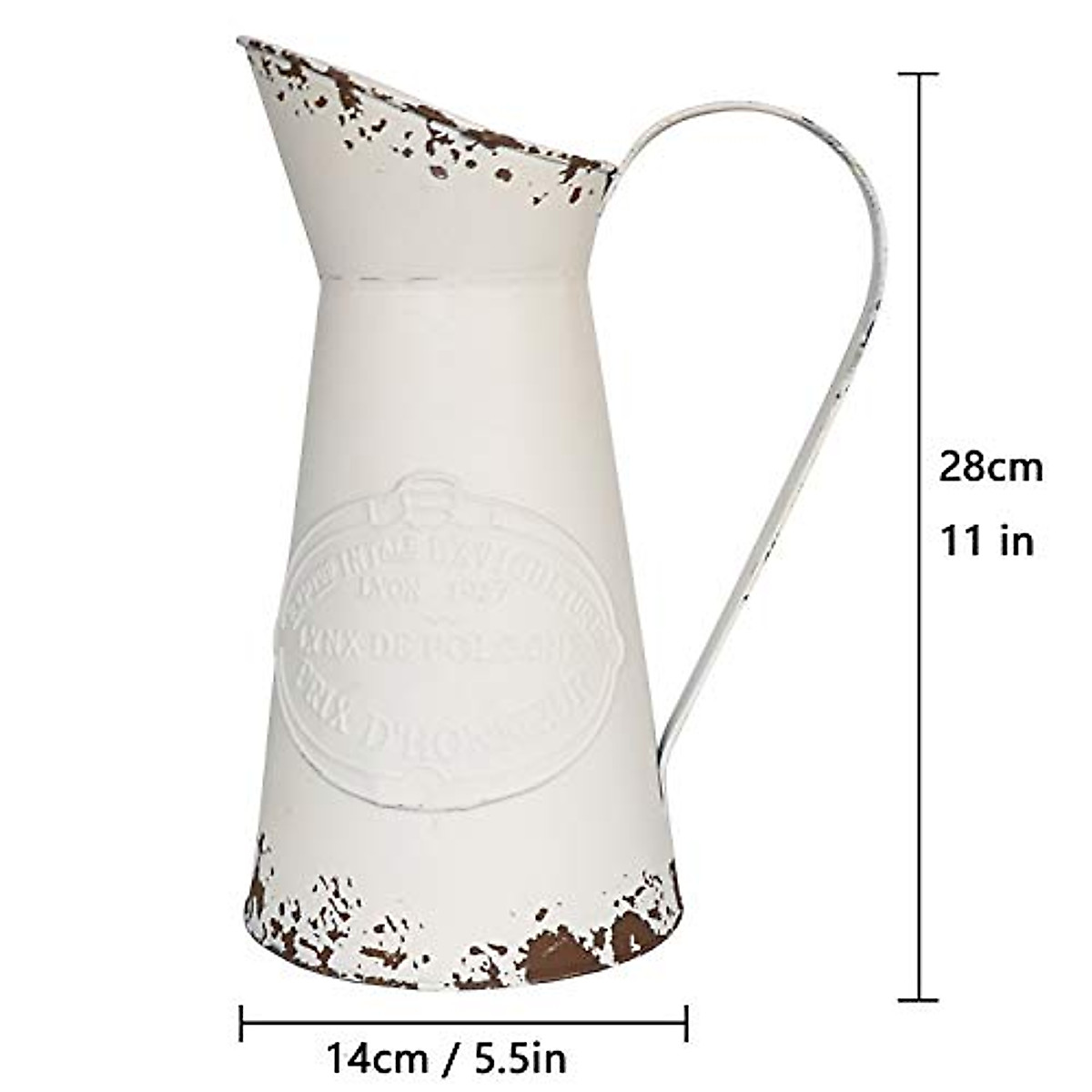 VANCORE Shabby Chic Large Metal Jug Flower Pitcher Vase