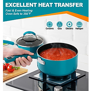 MICHELANGELO Sauce Pan Sets, 1 Qt and 2 Qt Saucepans with Lids, Enameled Sauce Pan with lid, Small Pot with Lid, Non-Stick Saucepan Set, Sauce Pot with Silicone Handle, Oven Safe, Red