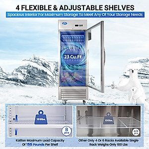 kalifon Commercial Display Refrigerator Merchandiser with 1 Glass Door - 23 Cu.Ft Upright Display Refrigerator with LED Lighting