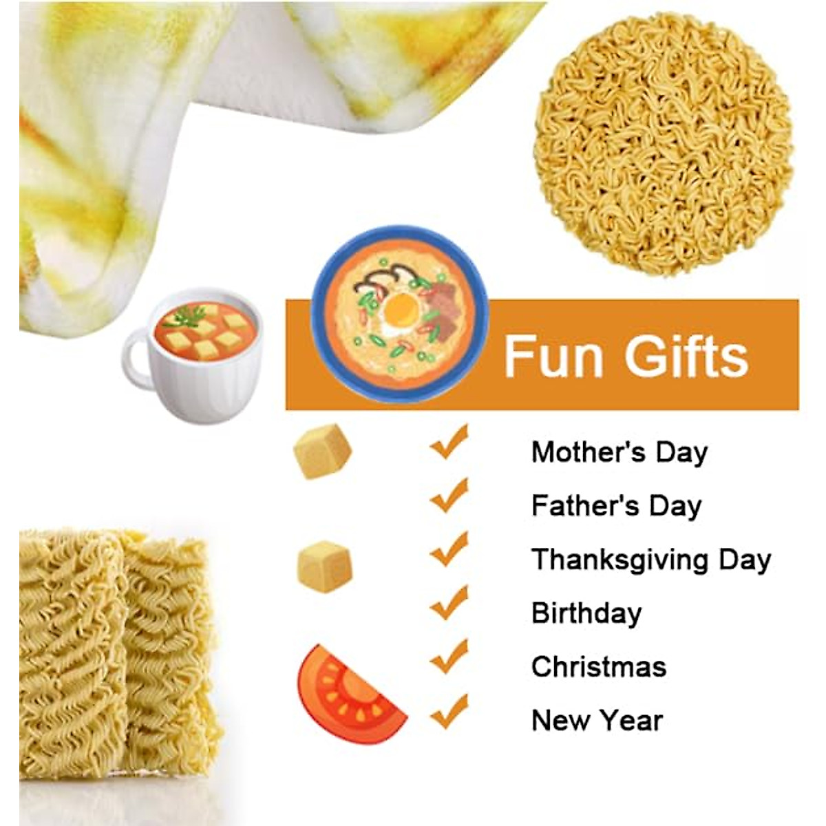 Sofevaim Noodles Ramen Blanket Realistic Food Blanket, Dad Blanket Birthday Gifts for Son from Dad, Funny Throw Blanket for Couch Sofa Bed, Ramen Blanket Stupid Gifts for Girls Kids Adults 60" X 50"