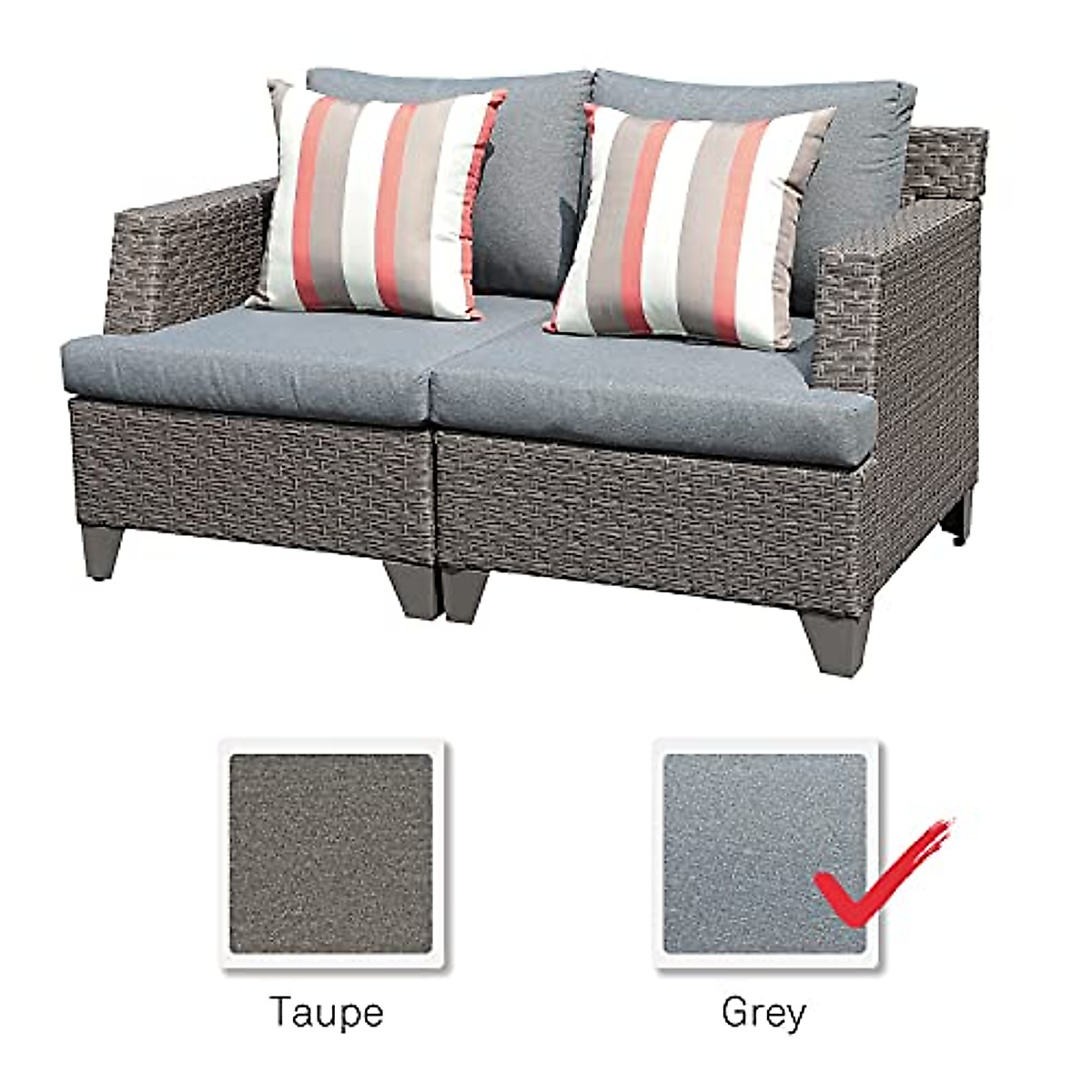 SUNSITT Outdoor Wicker Loveseat Patio Furniture with Grey Cushions, Sofa Cover & 2 Throw Pillows Included, Grey Brown PE Wicker