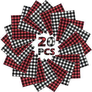 20 Pieces Precut Gingham Fabric, Xmas Cotton Buffalo Plaids Color Red/Black/White Squares for Sewing Quilting DIY Homemade Craft Decoration 10 x 10 inches (Mix)