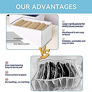 2 Pack Wardrobe Clothes Organizer, 5-7 Grids Clothes Organizer with Support Plates, Foldable Washable Clothes Drawer Organizer and Clothes Organizer for T-Shirts, Bras, Pajamas, Bottoms (7Grids)