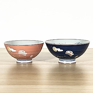 MINO WARE JAPAN Traditional Style Japanese Ceramics Rice Bowl Chawan Pottery, Dishwasher Microwave Safe Made in Japan (Totoya Usagi, Medium (oohira))