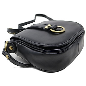 Floto Venezia Women's Saddle Bag Crossbody Shoulder Bag Handbag (Black)