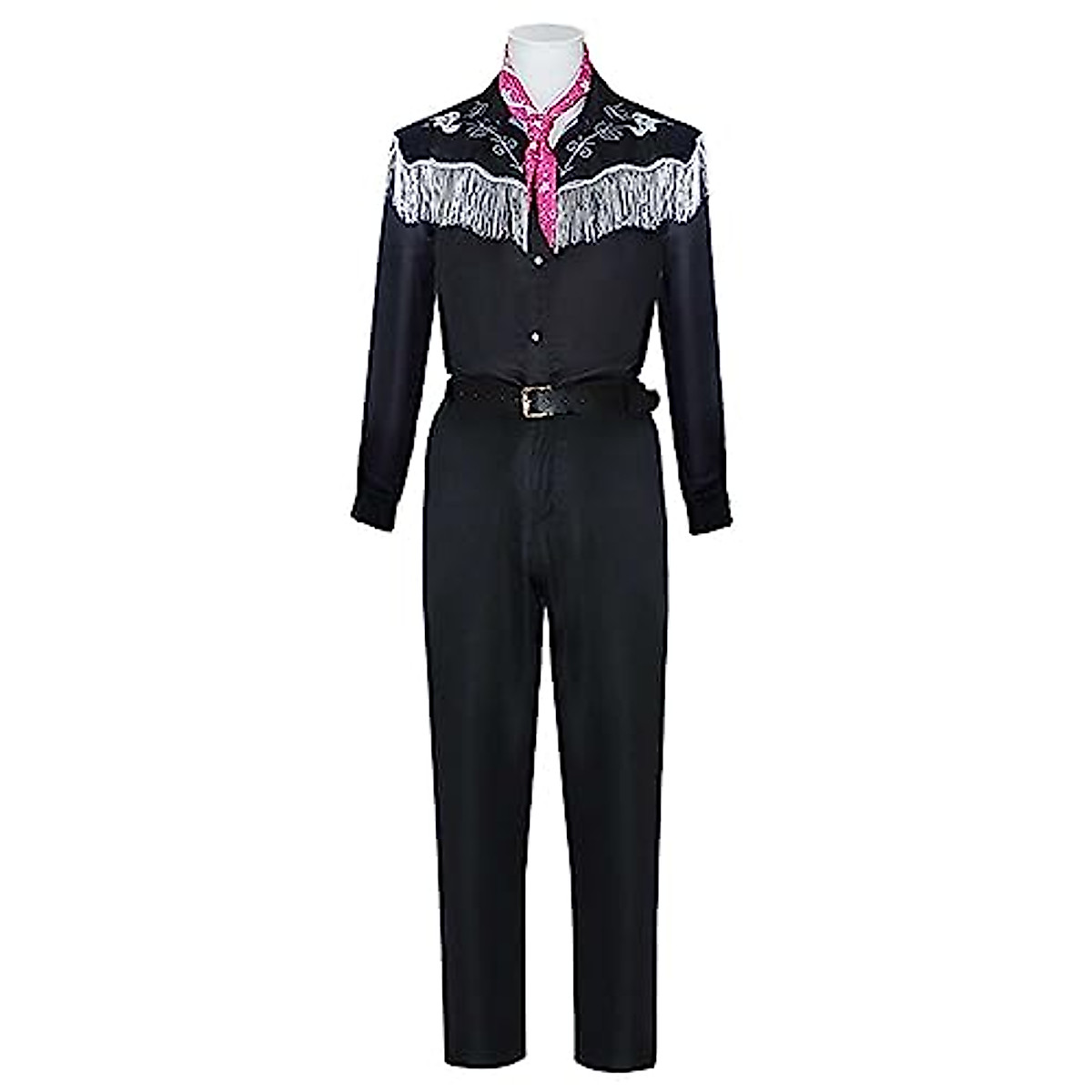 Cekalue Men's Ken Cowboy Costume Margot Robbie 70s 80s Disco Cowgirl Outfit Women Halloween Pink Flare Pants Hat Suit