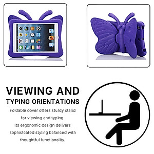Simicoo iPad 7 8 9 10.2 Kids Case 3D Cute Butterfly 10.2 inch ipad 9th 8th Generation Tablet Case For Kids Girls Light weight EVA Foam Stand Shockproof Rugged Heavy Duty Kid Friendly iPad Cover Purple