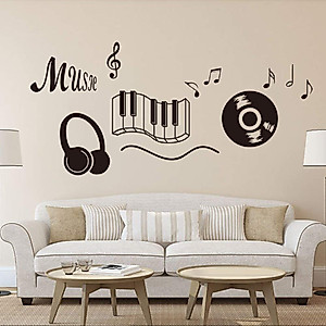 DNVEN Music Notes Wall Decals Keyboard Headphone Guitar Record Wall Stickers Quotes Vinyl Decors Arts Stickers for Couple Rooms Kids Rooms Bedrooms Music Rooms 28 inches x 24 inches