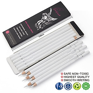 GETHPEN Professional White Charcoal Pencils Set - 6 Pieces Sketch Highlight White Pencils for Drawing, Sketching, Shading, Blending, White Chalk Pencils for Beginners & Artists