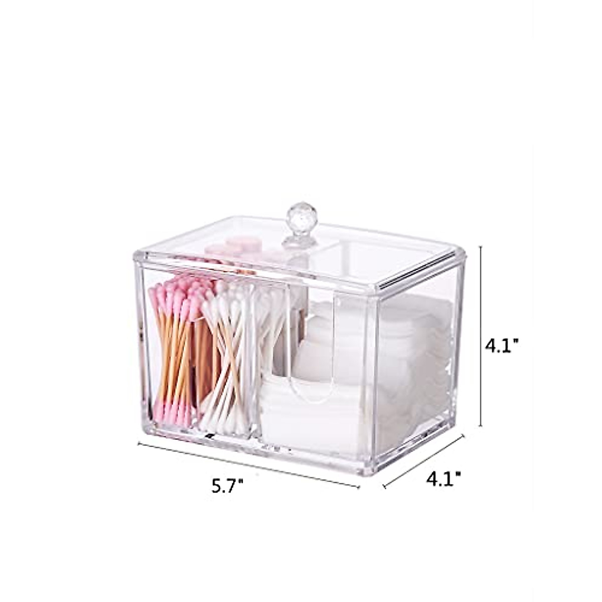 ZHXR Qtip Cotton Pad Holder Dispenser Cotton Ball and Swab Storage with Lid, Clear Acrylic Organizer for Bathroom and Cosmetic Storage