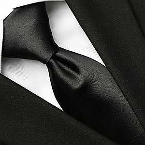 KissTies Mens Silk Black Tie Solid Satin Wedding Necktie + Gift Box