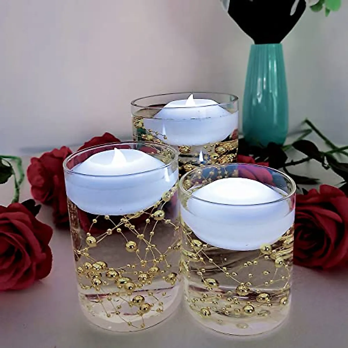 ARDUX LED Floating Candles, 3-inch Wax Waterproof Candle Tealight Night Light Flameless Candle with Battery-Powered for Wedding Party Decoration (Pack of 4)