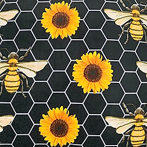 Deco4URLife Sunflower Bee on Black Honeycomb Background Set of 2 Throw Pillow Covers with Hidden Zipper, Square 18X18 inch/45x45 cm Cushion Covers for Outdoor Indoor Decor, Double-Sided Printed