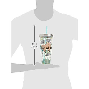 Spoontiques - Glitter Filled Acrylic Tumbler - Glitter Cup with Straw - 20 oz - Stainless Steel Locking Lid with Straw - Double Wall Insulated - BPA Free - Sloth