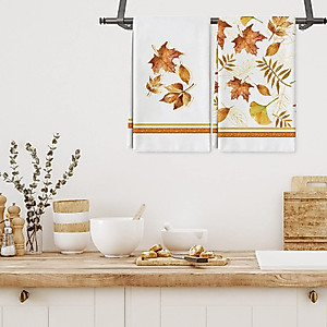 AnyDesign Fall Kitchen Dish Towel 18 x 28 Inch Autumn Leaves Tea Towel Rustic Maple Leaves Dishcloth Farmhouse Hand Drying Cloth Towel for Holiday Kitchen Cooking Baking, 2 Pack