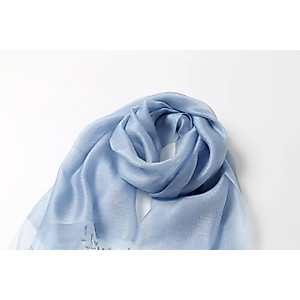 Jeelow Silk Wool Fashion Scarf Shawl Wrap Lightweight Sheer For Women Floral Embroidery Wedding Party Prom (Blue Floral)
