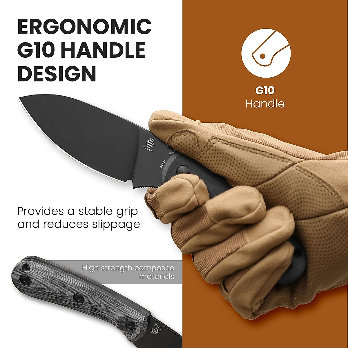 Kizer Baby Fixed Blade Knives with Sheath, 3.9 In Blade Camping Hunting Knife, Full Tang, G10 Handle for Outdoor, EDC -1044C1 (Black G10 handle+154CM blade)