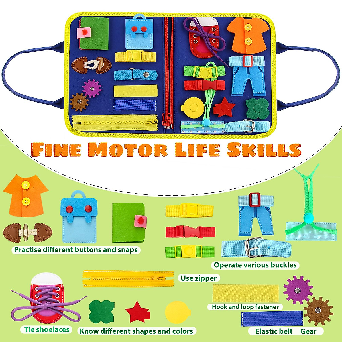 LANNEY Toddler Busy Board Montessori Toys for 1 2 3 4 Year Old, Busy Book for Toddlers Sensory Board Educational Activities Learning Fine Motor Skills, Travel Toys Boys and Girls Gifts