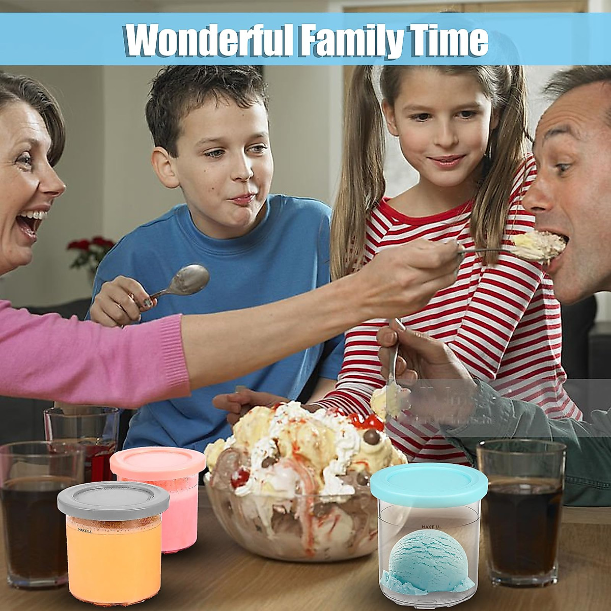 4pcs Ice Cream Pint Containers Replacement for Ninja Creami Pints and Lids, Compatible with NC301 NC300 NC299AMZ Series Ice Cream Maker, Dishwasher Safe & BPA-Free Leak Proof Ice Cream Container Box