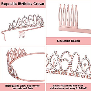 Konasala 60th Birthday Gifts for Women, Including 60th Birthday Sash, Tiara/Crown, Cake Topper, Pearl Pin and Birthday Balloons Set, 60th Birthday Decor Rose Gold