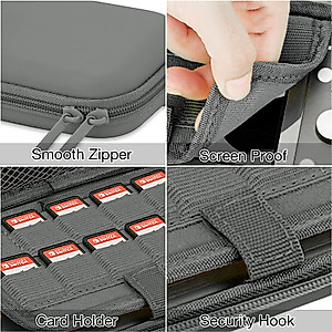 HEYSTOP Compatible with Switch Lite Carrying Case, Switch Lite Case with Soft TPU Protective Case Games Card 6 Thumb Grip Caps for Nintendo Switch Lite Accessories Kit(Grey)