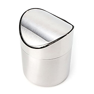 Yjcnelcr Stainless Steel Desk Trash Bin Countertop Waste Can with Swing Lid 1.5 L Waste Bin with Lid 80