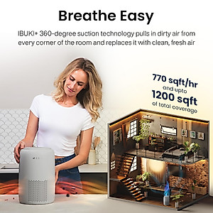 MIKO Air Purifier for Bedroom with 3-in-1 HEPA Filter & Sleep Mode, Whisper Quiet, Covers Up to 1200 ft, Smart Wi-Fi App Control - Removes Smoke, Allergens, Pets Hair, Dust, Odors, Pollutants