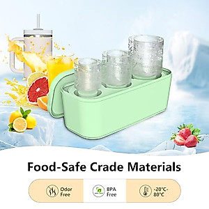 Ice Cube Tray For Stanley Cup 20-40oz,Silicone Hollow Cylinder Ice Mold With Lid And Bin for Tumbler,Ice Maker Freezer Accessories For Chilling Cocktails,Whiskey,Drinks,BPA Free (1Pack, Green)