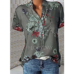 Andongnywell Women's Fashion Floral Printed Top Summer V Neck Short Sleeve Flowy Shirts Blouse Tunics (Black,7,4X-Large)