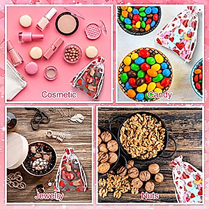 300 Pcs Valentine's Day Heart Candy Bags Organza Jewelry Pouches Drawstring Bags Valentine Love Heart Gift Bags Wedding Gift Pouch Drawstring Pouch for Gift Packaging (Heart Pattern, 3.94 x 4.72 Inch)