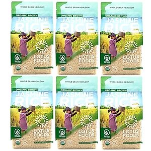 Lotus Foods Organic Brown Jasmine Rice, 30 Oz(Pack of 6)