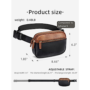 WESTBRONCO Fanny Packs for Women, Fashion Waist Packs with Adjustable Strap, PU Leather Belt Bag with Multi-Pockets, Small Crossbody Purse, Brown & Black