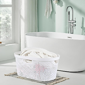 Innouse 4 Pack Laundry Basket with Cutout Handle, White Plastic Laundry Hamper
