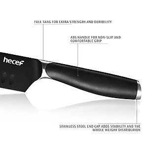 hecef Kitchen Knife Set with Mini Knife Sharpener, 3 PCS Professional Knives Set for Kitchen, Professional Knives Set Full Tang with Gift Box for Cutting Meat, Fruit, Vegetables