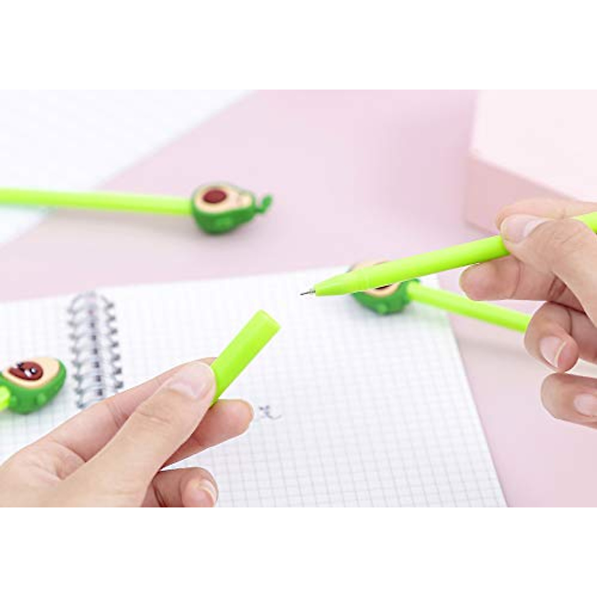 Chris.W 12Pcs Refillable Gel Ink Rollerball Pens from, Green Avocado, 0.5mm Extra Fine Point, Black Ink (Mixed)