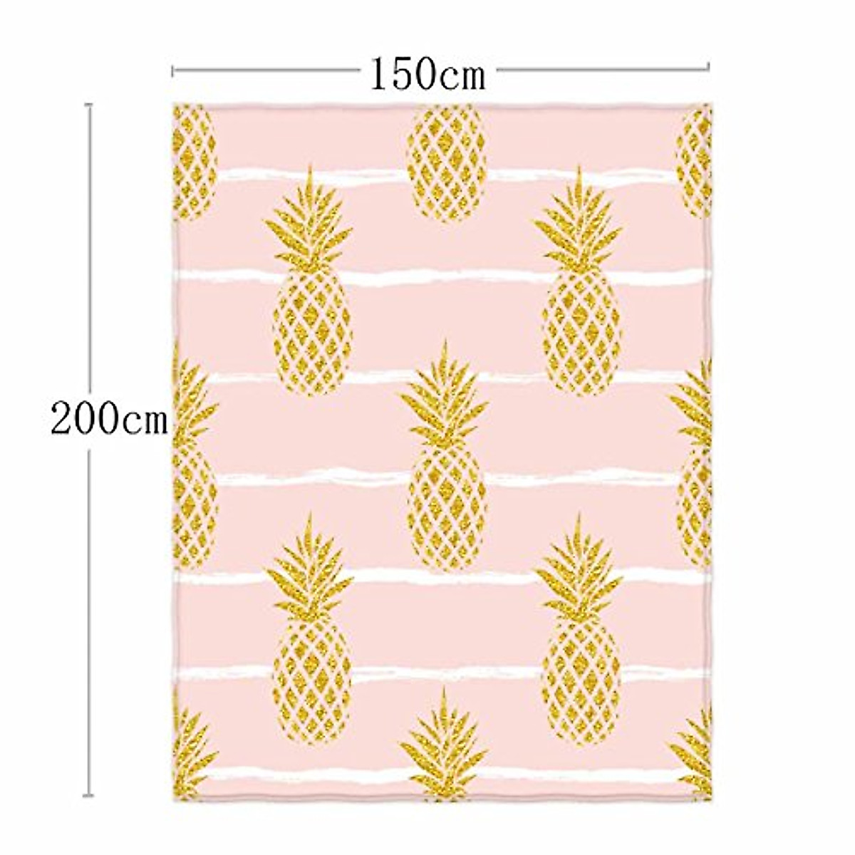 kasme 58 x 80 Inch Seamless Summer Gold Pineapple On Striped Background Soft Throw Blanket for Bed Couch Sofa Lightweight Travelling Camping Throw Size for Kids Boys Women All Season…