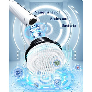 LOSUY Electric Spin Scrubber, 2024 New Cordless Cleaning Brush with 8 Replaceable Brush Heads, 2 Adjustable Speeds and 3 Extension Handle, Power Shower Scrubber for Bathroom, Floor, Tile, Tub