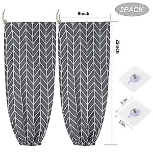 2 Pcs Plastic Bag Holder, JIMSUMM Wall Mount Plastic Bag Organizer, Washable Large Grocery Bag Storage Dispenser, Shopping Bags Carrier for Home Kitchen Travelling, 22x9 in shopping bag carrier (Gray)