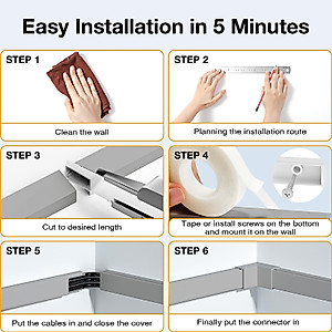 Cord Hider, 157in Delamu Wire Covers for Cords Cable Management, TV Cable Hider Wall Kit, Cable Raceway Cover Wire Hider Management, Cord Hider Wall Mounted TV, 10XL15.7 W0.95 H0.55in Grey