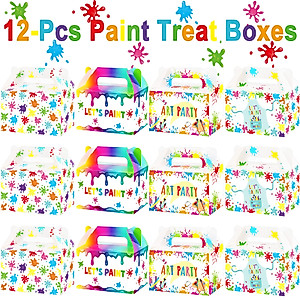 12 Pack Paint Art Party Boxes Painting Party Favor Candy Treat Boxes Paint Theme Birthday Goodies Valentine's Day Gift Boxes for Kids Birthday Baby Shower Party Decorations Supplies 6 x 3 x 3.5 Inches