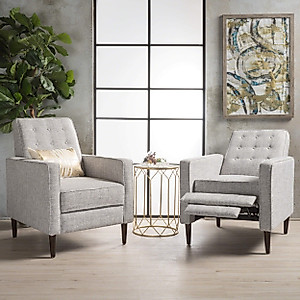 Christopher Knight Home Mervynn Mid-Century Modern Fabric Recliners, 2-Pcs Set, Light Grey Tweed