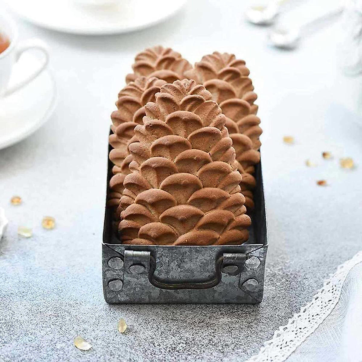 Ouhoe Cookie Cutter Embossing Mold,Pine Cone & Rose 2PC Funny Wooden Cookie Stamps for Baking,Gingerbread Mold,Pine Cone Mold,Baking Moulds. (Pine Cone & Rose), 10 x 10 x 2.5cm