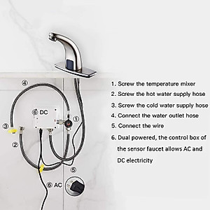 Automatic Sensor Touchless Bathroom Faucet Brushed Nickel,Motion Activated Hands-Free Lavatory Vanity Faucet,Touch-Free Solid Brass Auto Sensor Bathroom Sink Faucet