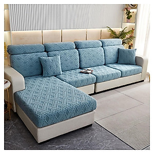 GRFIT Stretch Sofa Covers，Jacquard Fleece U Shaped Sectional Couch Covers ，1 2 3 Seat Sofa Cover Anti Slip Furniture Protector，for Leather/Linen Sofa (Color : Light Blue, Size : Backrest)