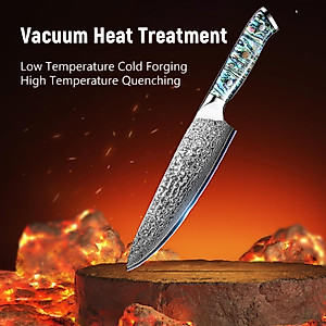 KEIZOKU Damascus Steel Chef Knife 8 Inch, Japanese Professional 10Cr15MOV Blade with Hand Forged Hammer Pattern, Ultra Sharp Kitchen Knife with Abalone Shell Ergonomic Handle