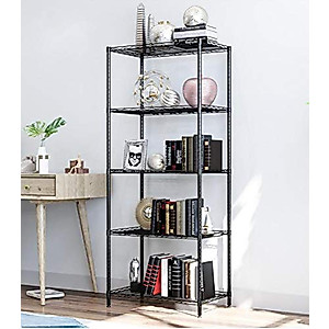 SUNNYSONG 5 Tier Metal Storage Shelves, Kitchen Storage Shelf,Metal Storage Shelves Unit Perfect for Laundry Bathroom Closet Shelves Microwave Stand (Black, (21.25 x 11.42 x 58.26))
