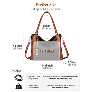 Over Earth Soft Leather Handbags for Women Shoulder Hobo Bag Large Tote Crossbody Bag (O103E Black/Brown)