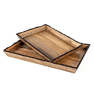 Darius Rectangle Wood Trays, Set of 2 Dining Room Table Centerpiece, Kitchen Island Décor Decorative Tray