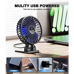 JZCreater USB Desk Fan, Mini Fan Portable, 3 Speeds Desktop Table Cooling Fan, Plug in Power Fan, Rotation Strong Wind, Quiet Personal Small Fan for Home Desktop Office Travel Bedroom, Black Blue
