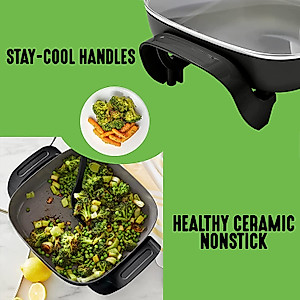 12-inch Ceramic Electric Skillet Nonstick - with Glass Lid, Adjustable Temperature Control (5QT.)